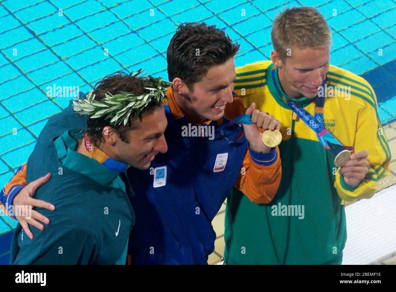 Grece,Athenes ,jeux olympiques d'été Podium 100 m NL Men , Ian Thorpe ...