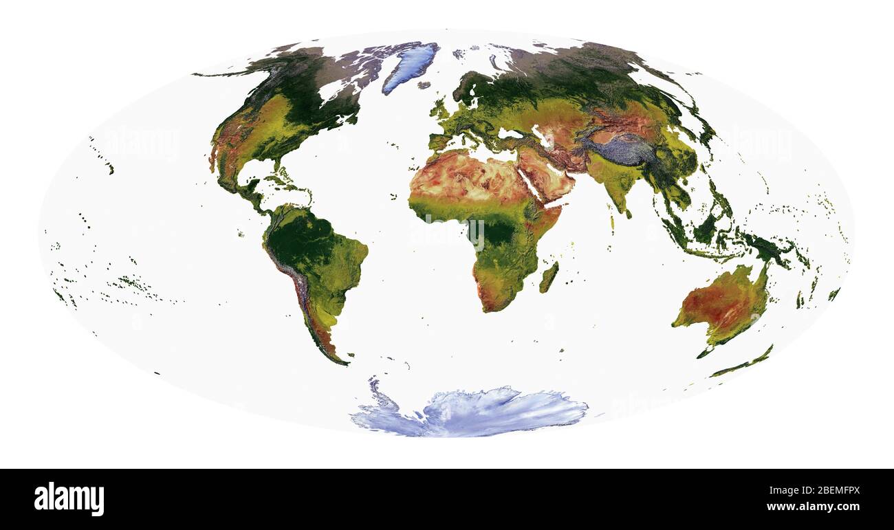 World Map showing land cover and shaded relief with a natural style and ...