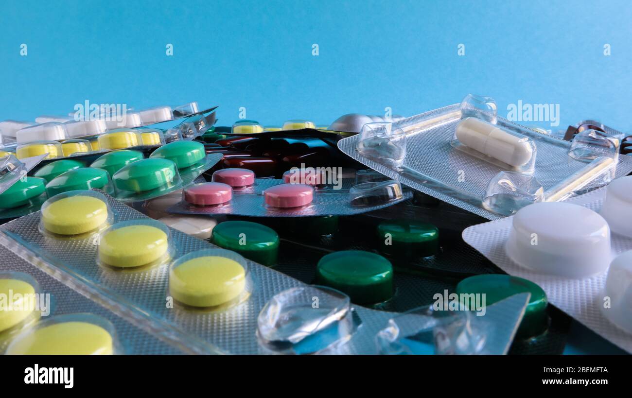 Pills, capsules with medicine, vitamins in the package, in blister ...