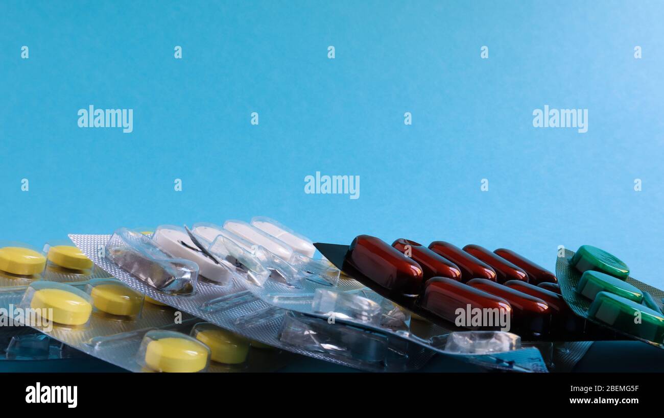 Pills, capsules with medicine, vitamins in the package, in blister ...