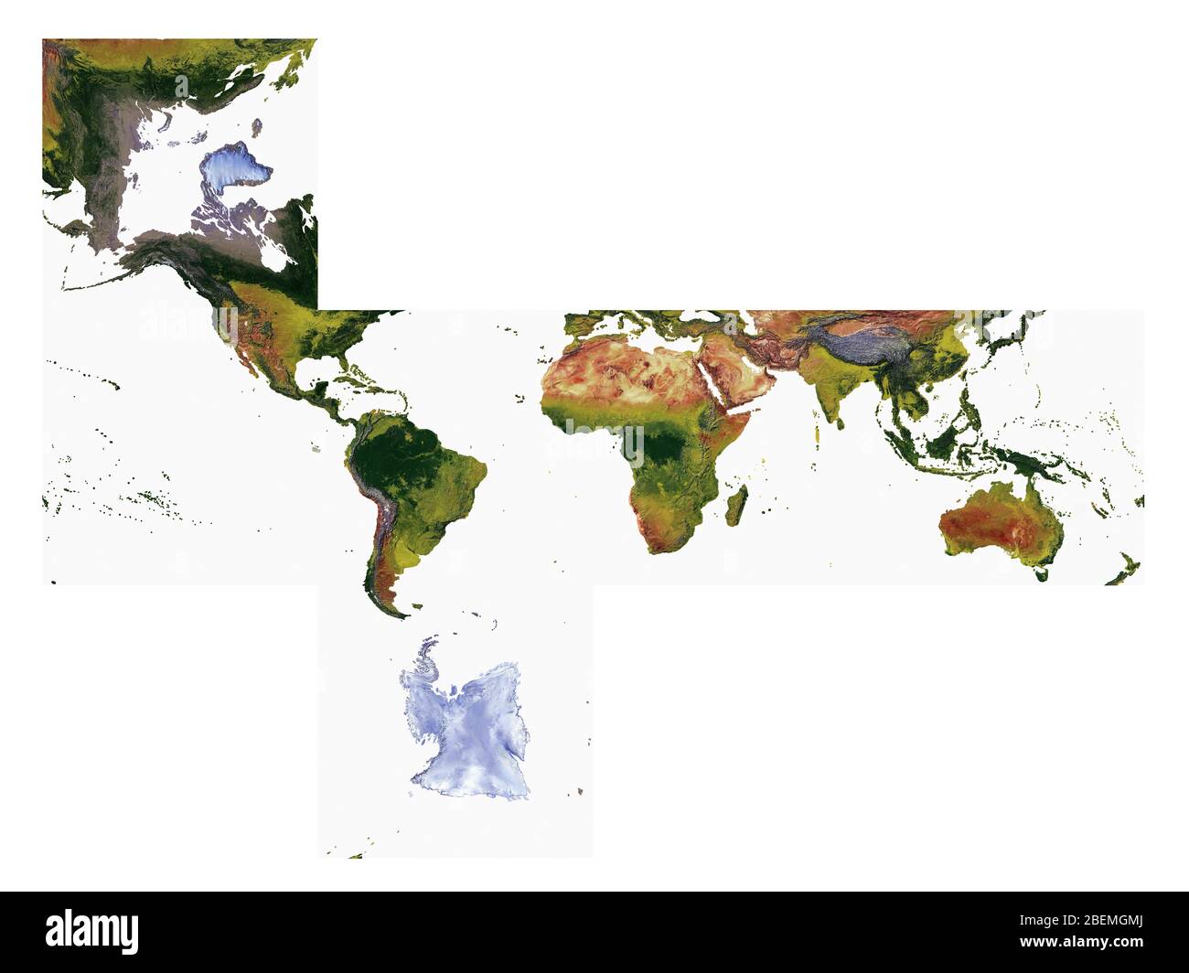 World Map showing land cover and shaded relief with a natural style and ...