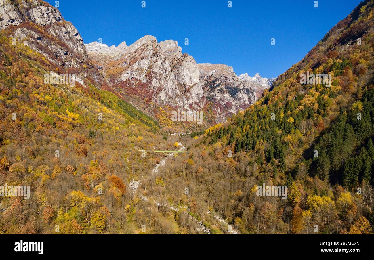 Val Masino - Valtellina (IT) - Aerial view of the Val di mello Stock ...