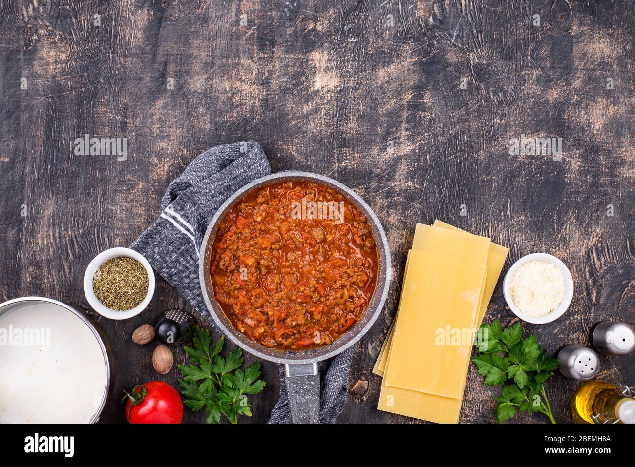 Ingredients for cooking lasagna Bolognese Stock Photo - Alamy