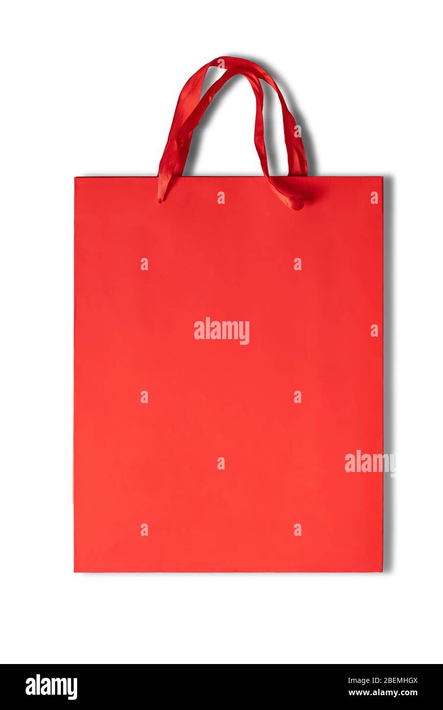 Ecological recycling red shopping bag isolated on white background ...