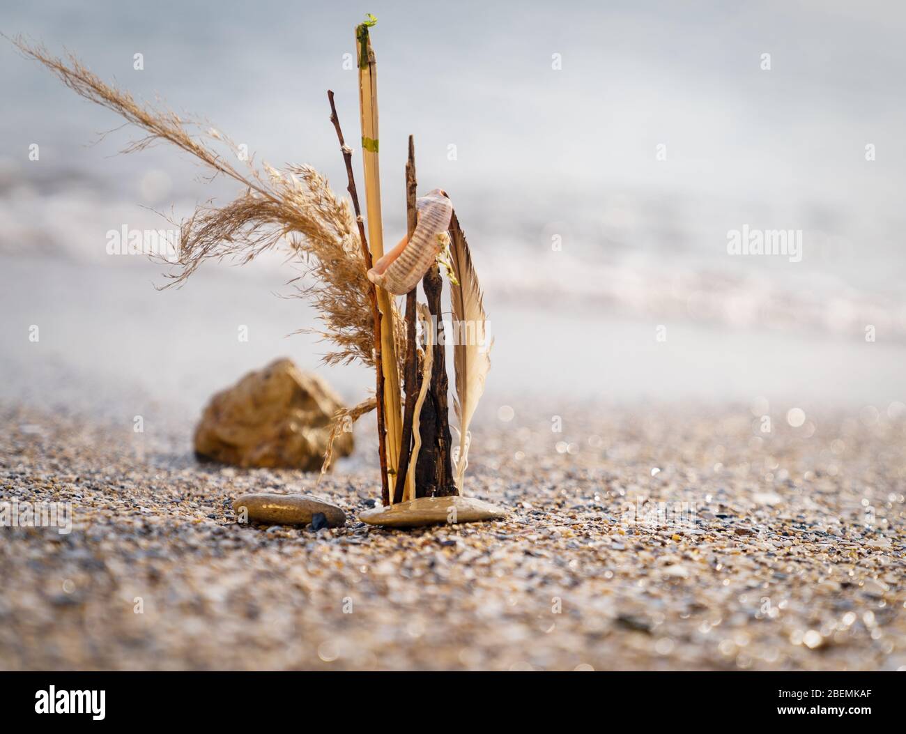 Marine installation on sand symbolizing zen, harmony, balance. Positive ...