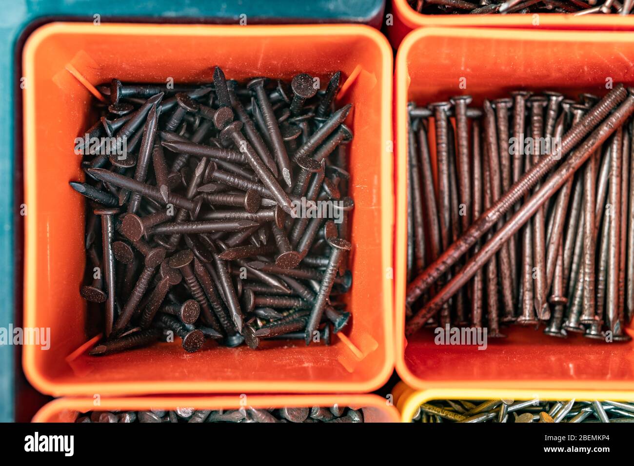 Steel nails used in carpentry. Accessories for mounting and connecting ...