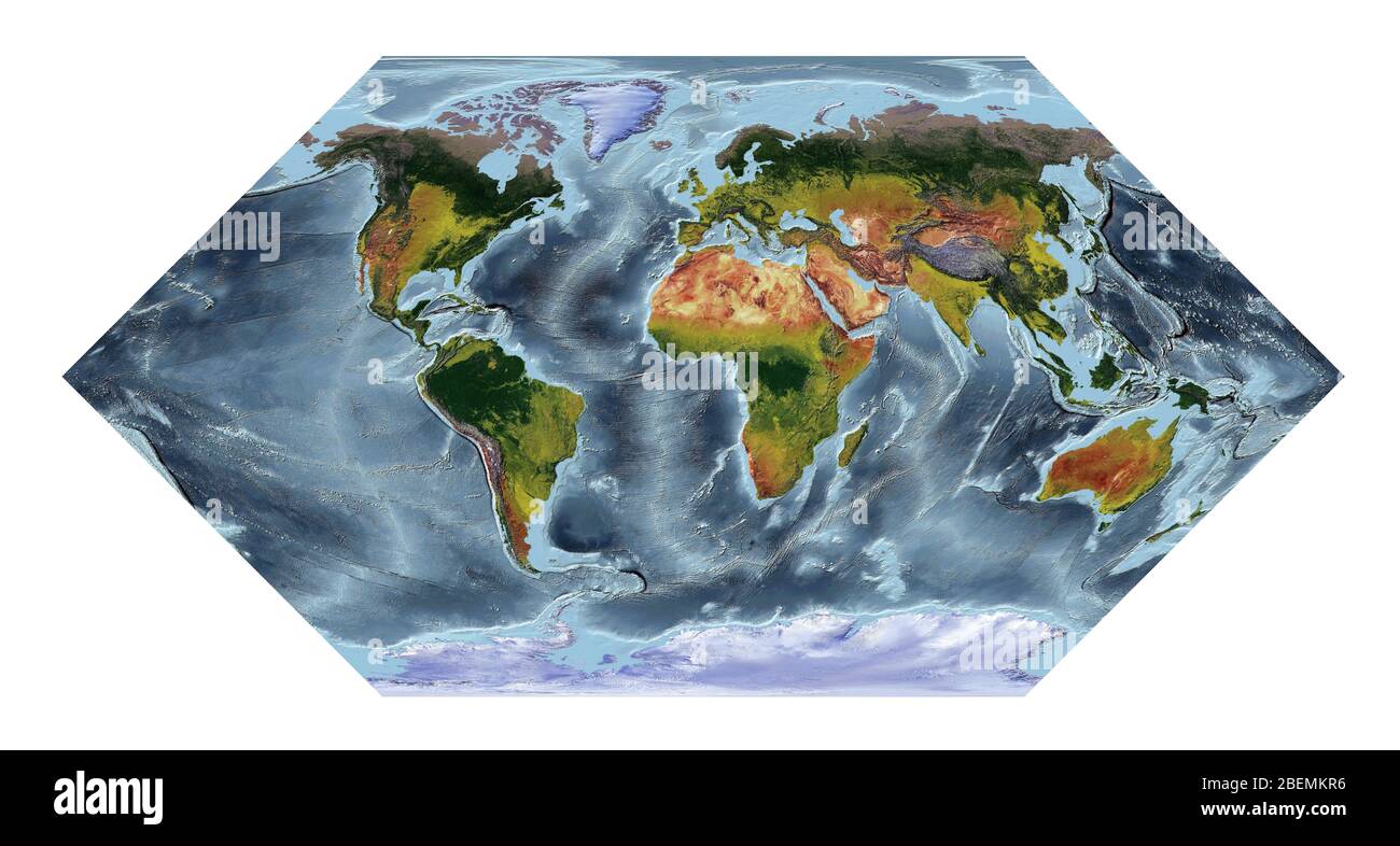 World Map showing land cover and shaded relief with a natural style and ...