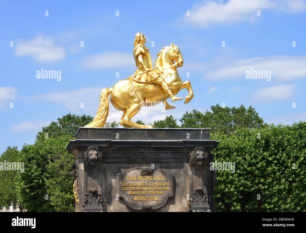 The Golden Rider (German: Goldener Reiter) in Dresden, Germany. It is a ...