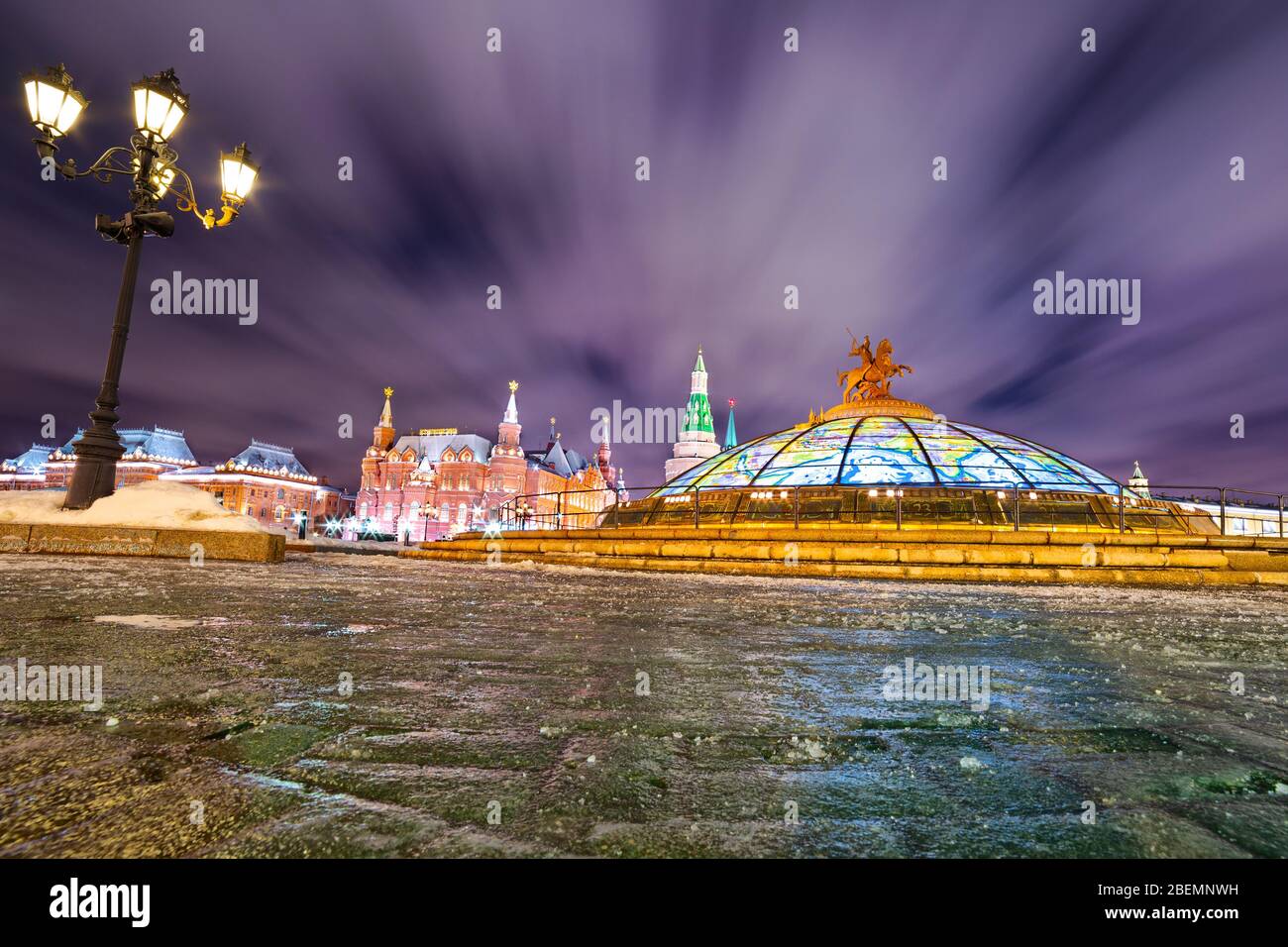 Winter in Moscow Russia, by night, with the specific russian ...