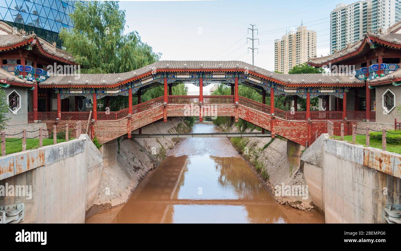 Traditional building in the Waterwheel Expo Park in Lanzhou (Gansu ...