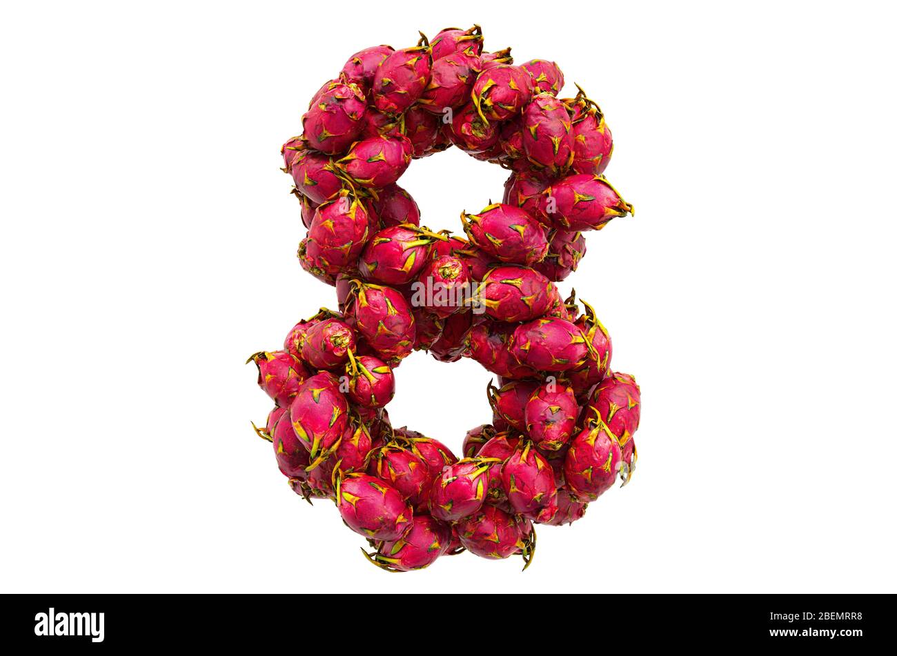 Number 8 from dragon fruits, 3D rendering isolated on white background ...