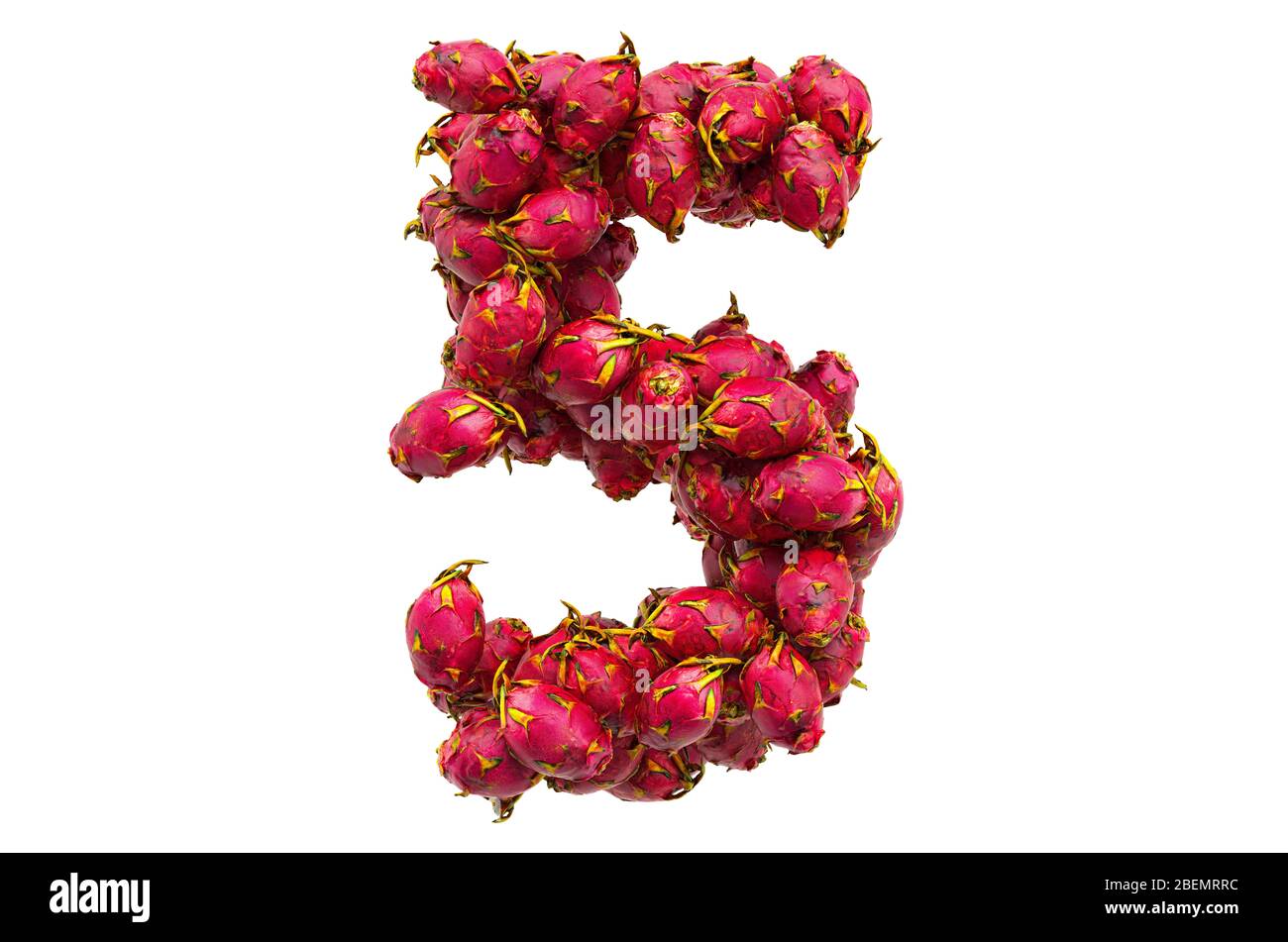 Number 5 from dragon fruits, 3D rendering isolated on white background ...
