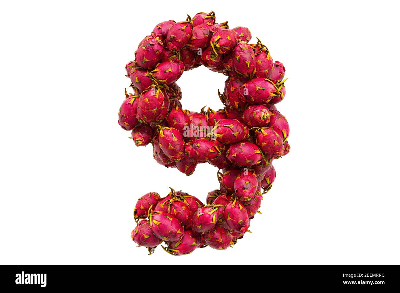 Number 9 from dragon fruits, 3D rendering isolated on white background ...
