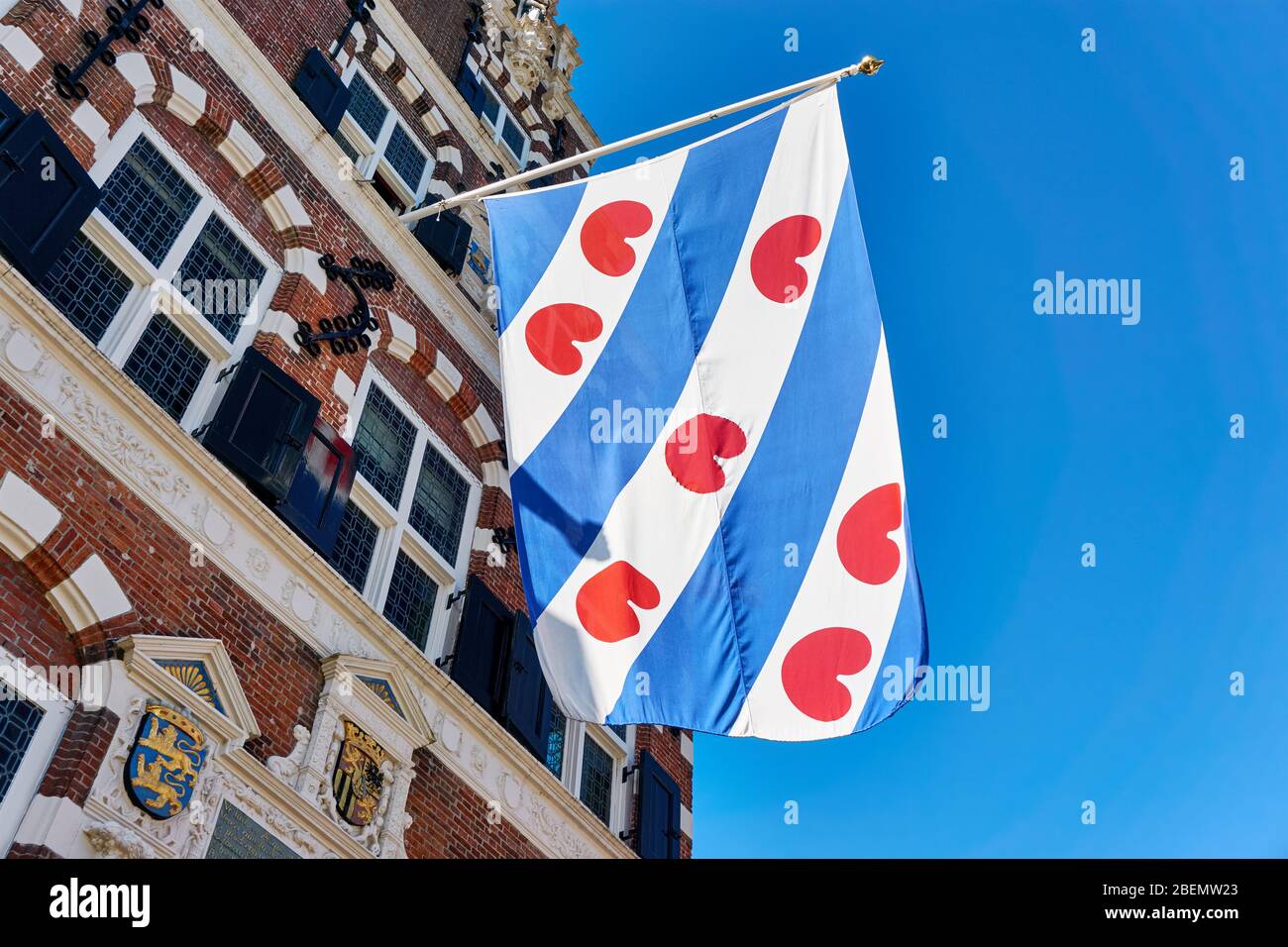 Frisian flag on the old renaissance style town hall in Franeker ...
