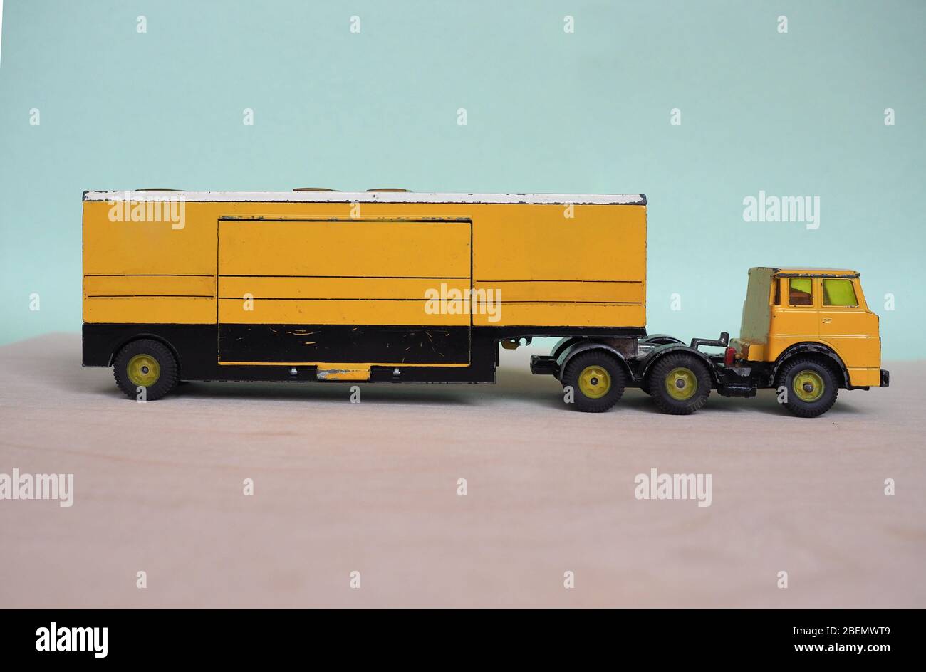 Vintage scale model yellow lorry with selective focus. Articulated ...