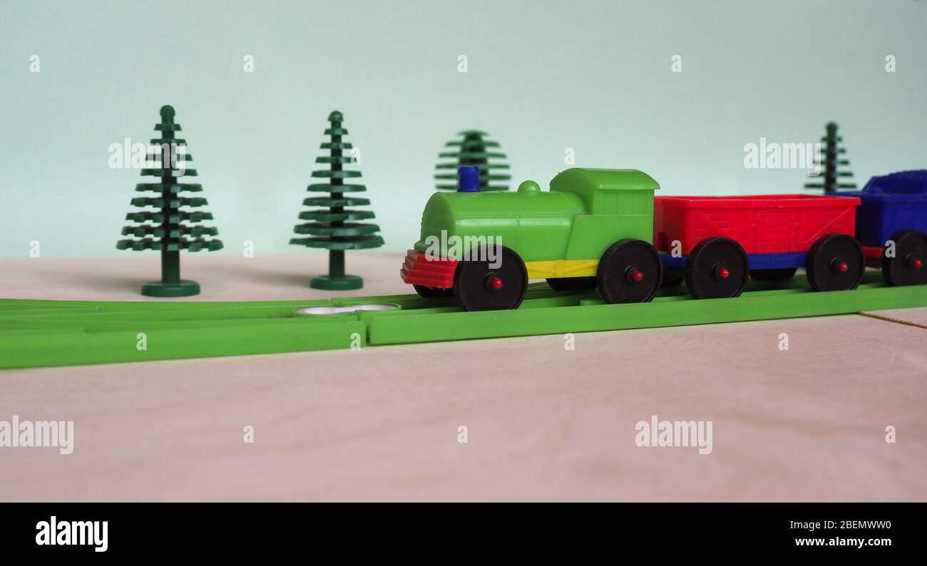 plastic scale model toy train and railway, selective focus Stock Photo ...