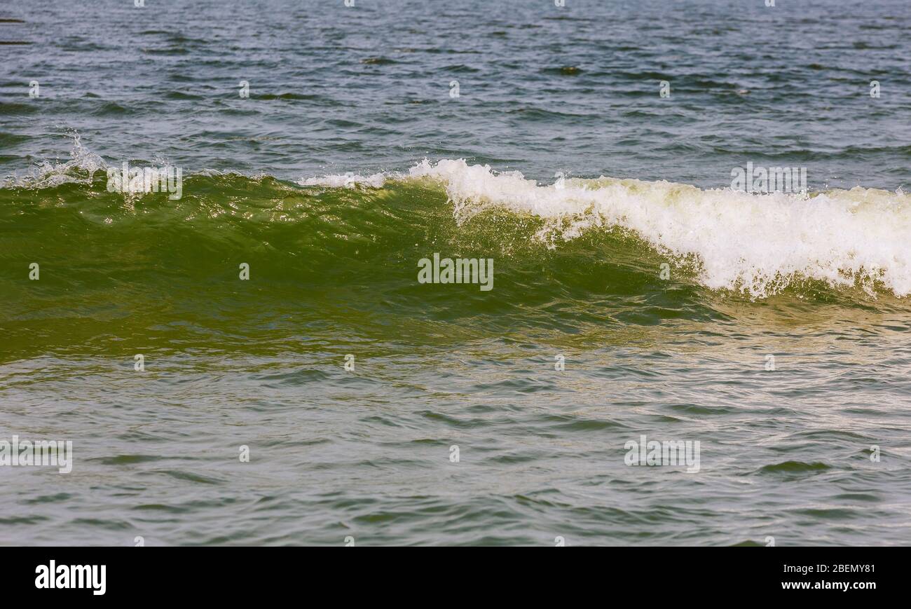 View of a breaking waves ocean during storm a wavy surface close up ...
