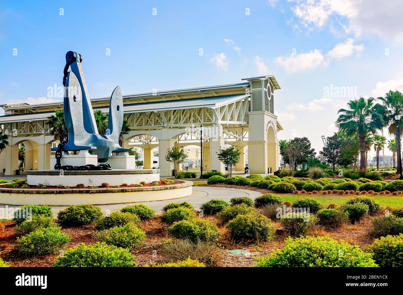 A large anchor is erected near Barksdale Pavilion at Jones Park, March ...