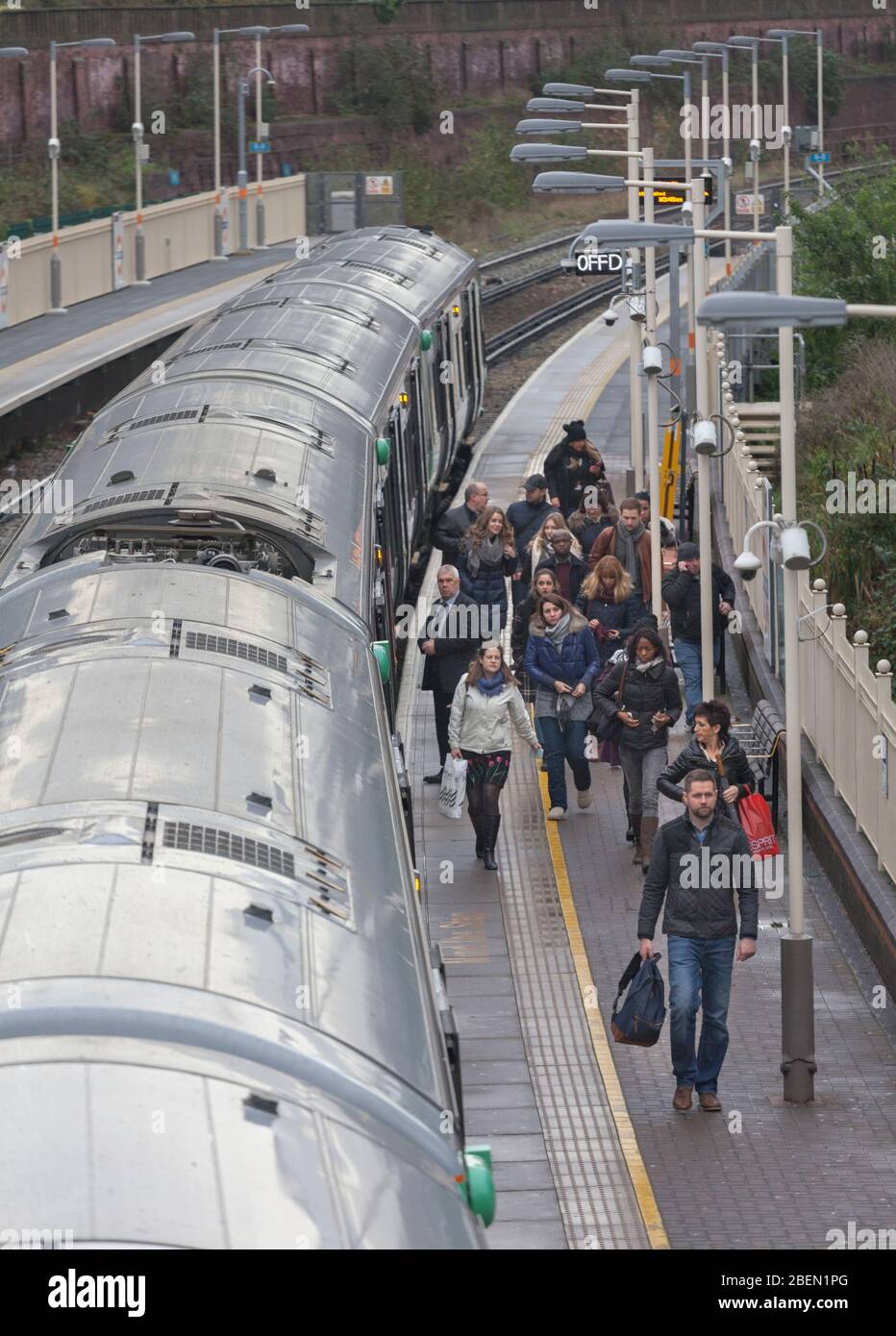 Passengers boarding and alighting from a Southern railway train at West ...