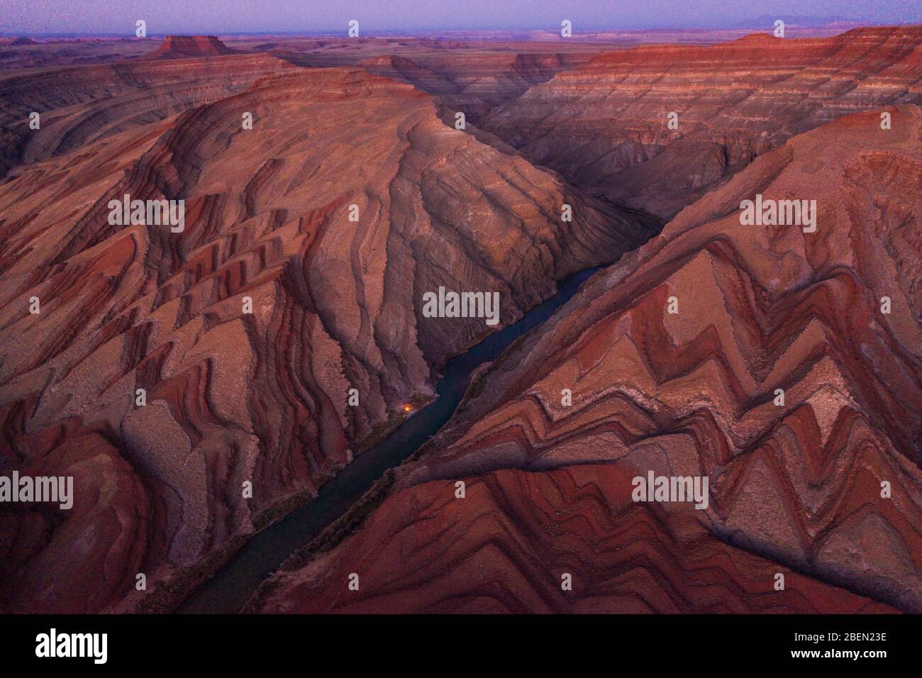 The Raplee Anticline, unique Geology aerial in southern Utah at dusk ...