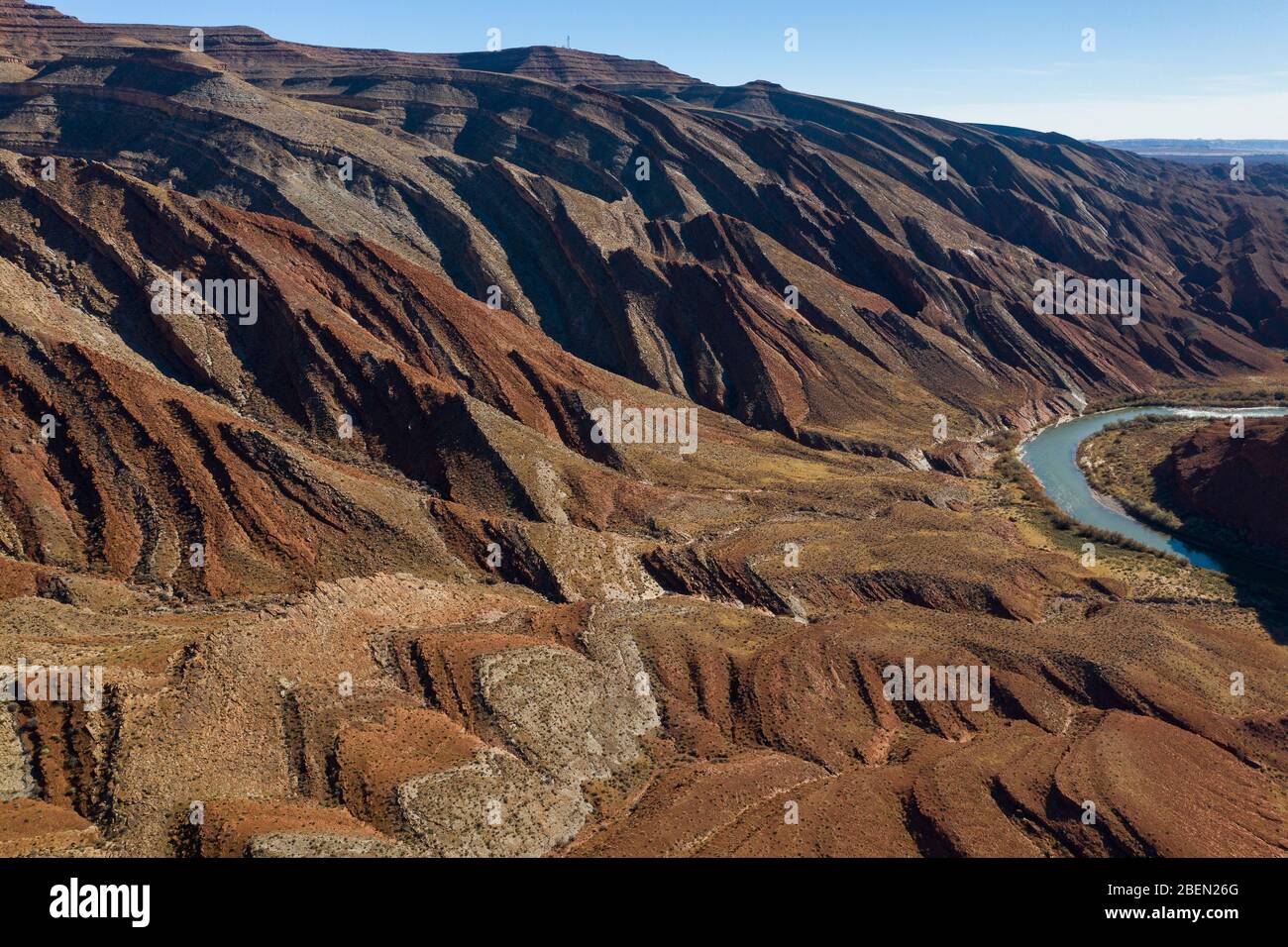 The Raplee Anticline, unique Geology aerial in southern Utah at dusk ...
