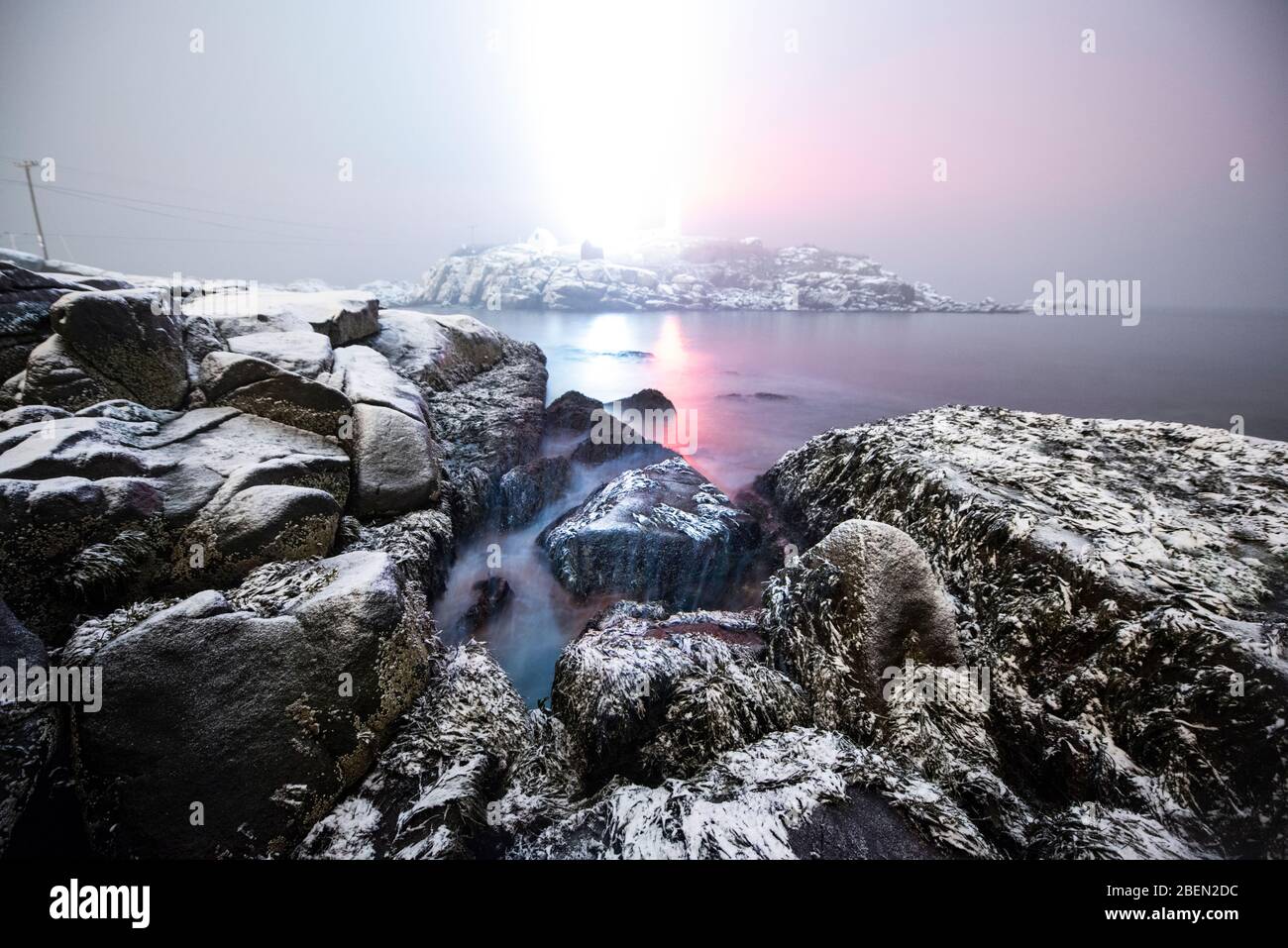 Portland Head Light on Rugged New England Coast in Snow Storm Stock ...