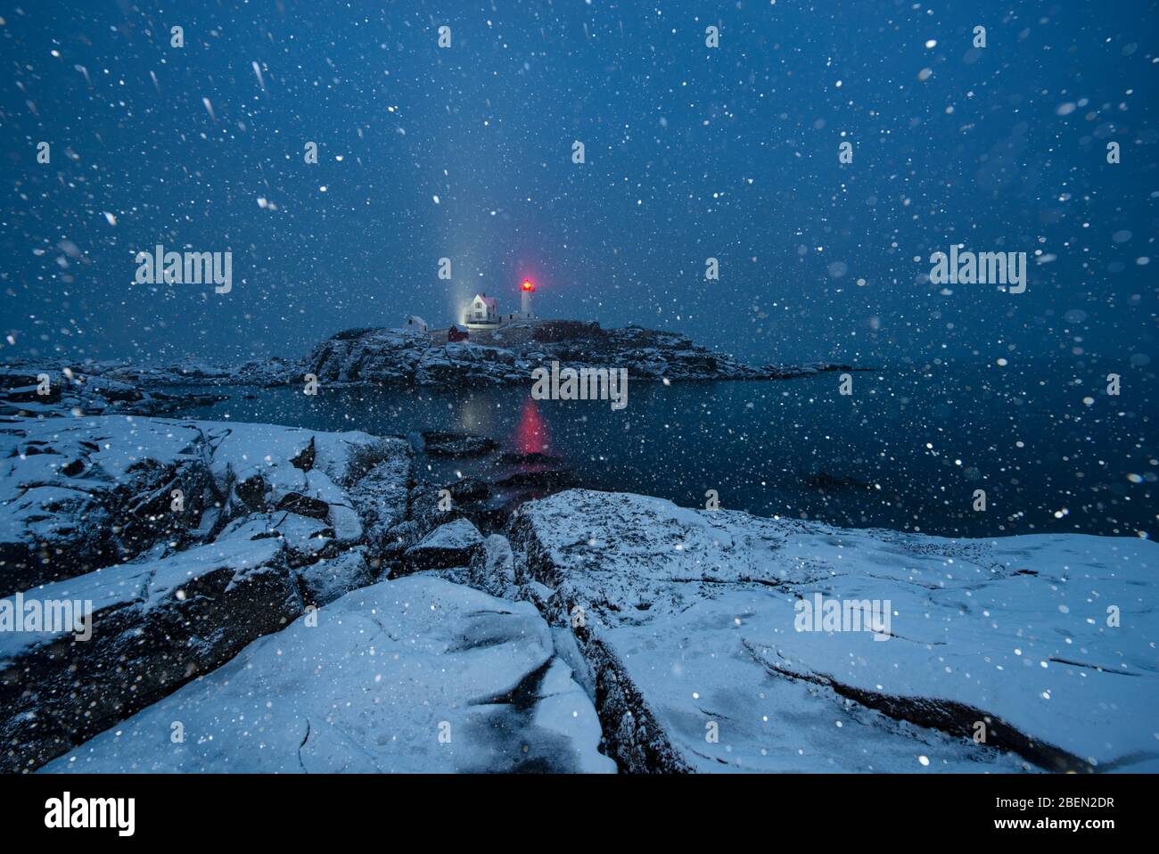 Portland Head Light on Rugged New England Coast in Snow Storm Stock ...