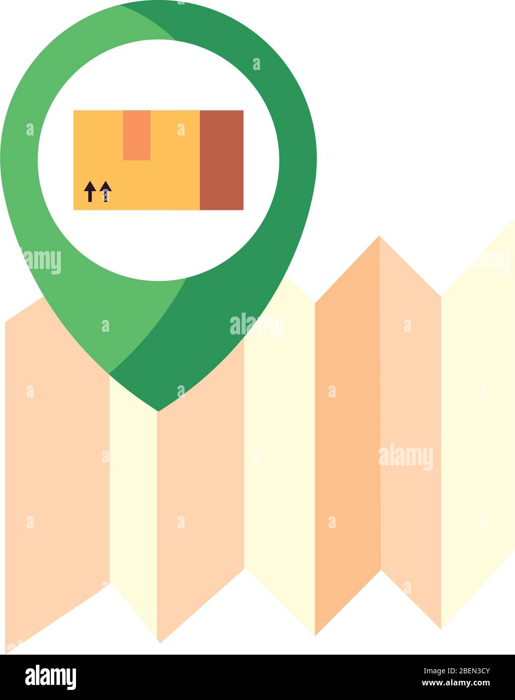 map and location pin with package box icon, flat style , vector ...