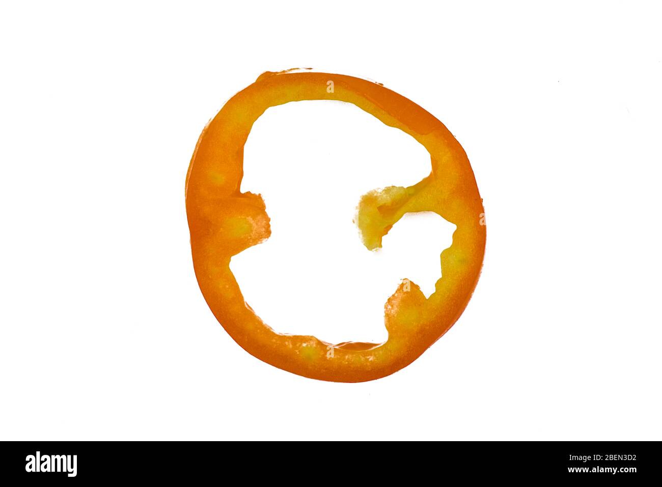 Res colored single ripe tomato ring isolated on an empty white paper ...