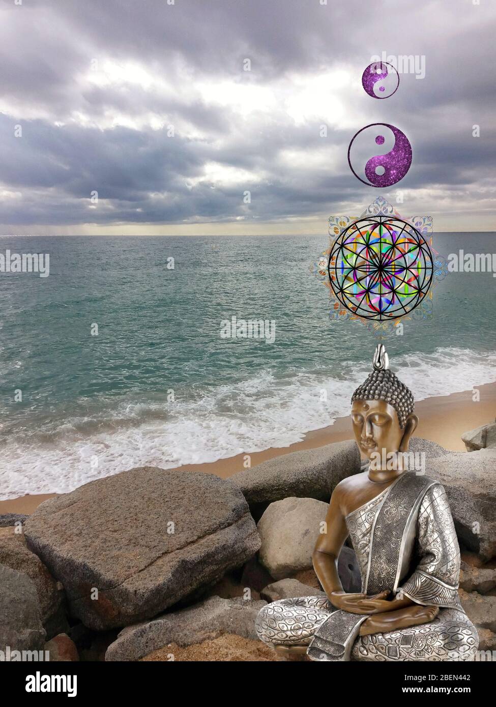 Spiritual background for meditation with Seascape Stock Photo - Alamy