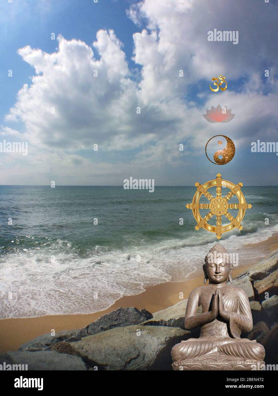 Spiritual background for meditation with Seascape Stock Photo - Alamy