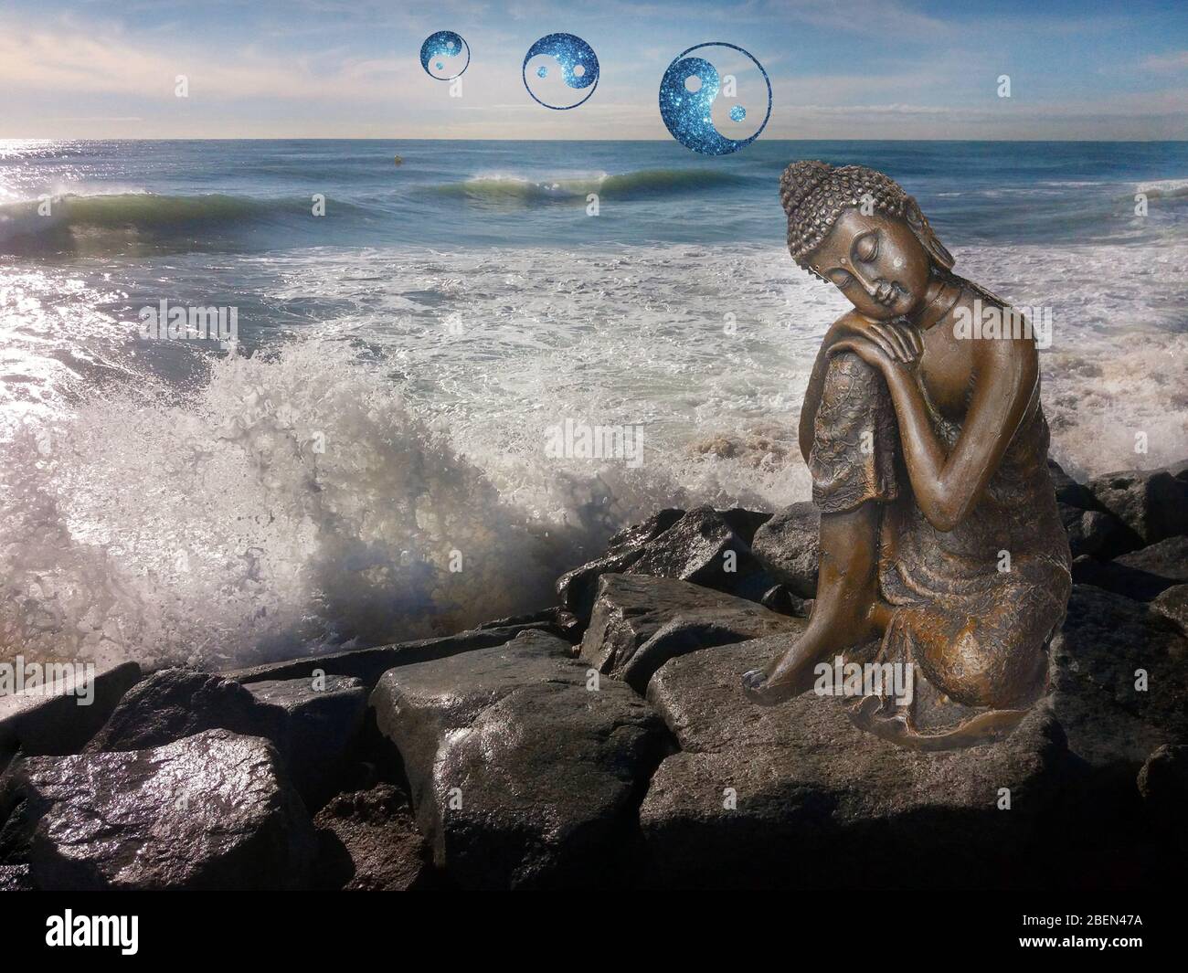 Spiritual background for meditation with Seascape Stock Photo - Alamy