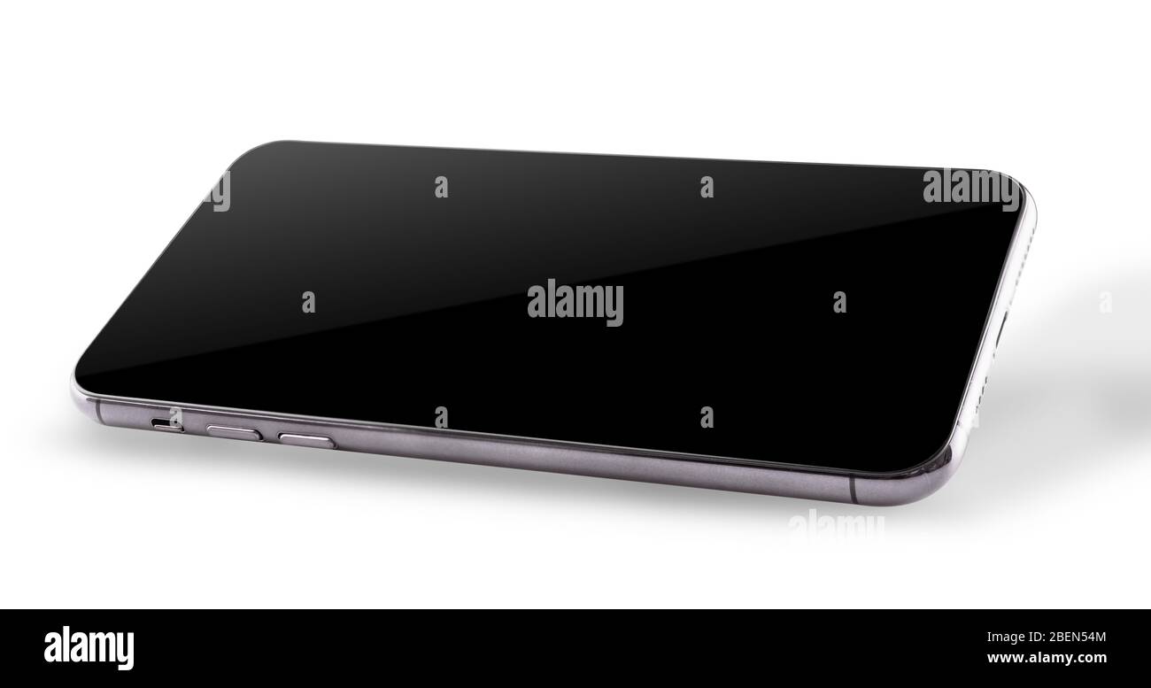 Closeup Horizontal modern digital black Smartphone mobile mockup blank ...
