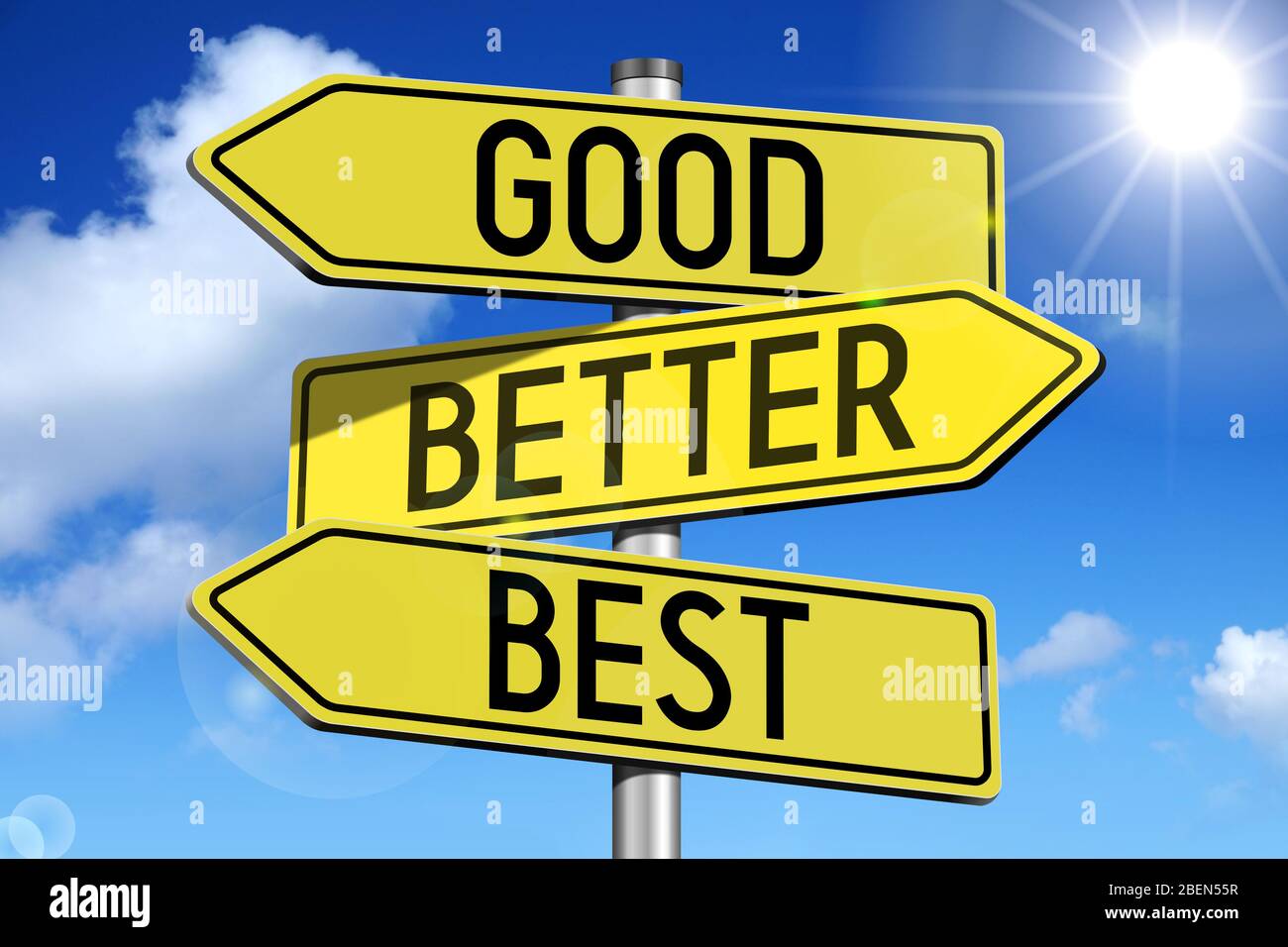Good, better, best - yellow roadsign Stock Photo - Alamy