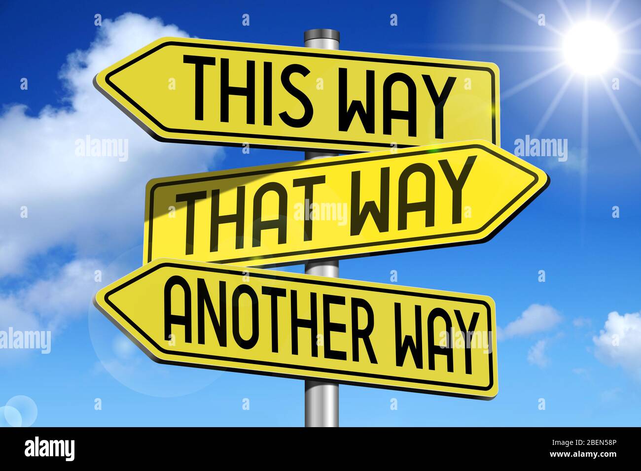 This way - yellow roadsign Stock Photo - Alamy