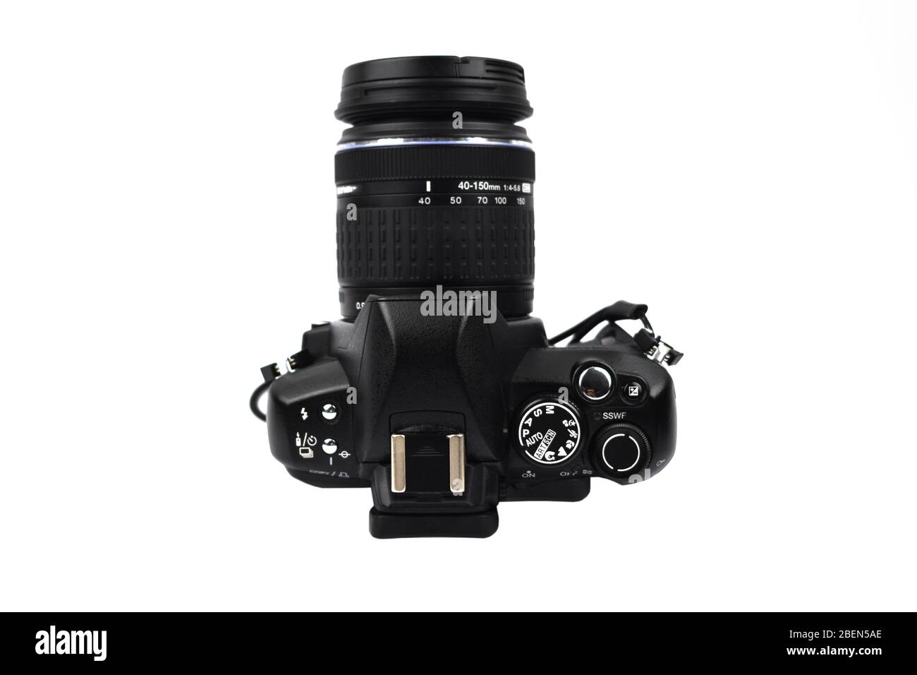 Side view of a black colored camera with lens attached to it on an ...