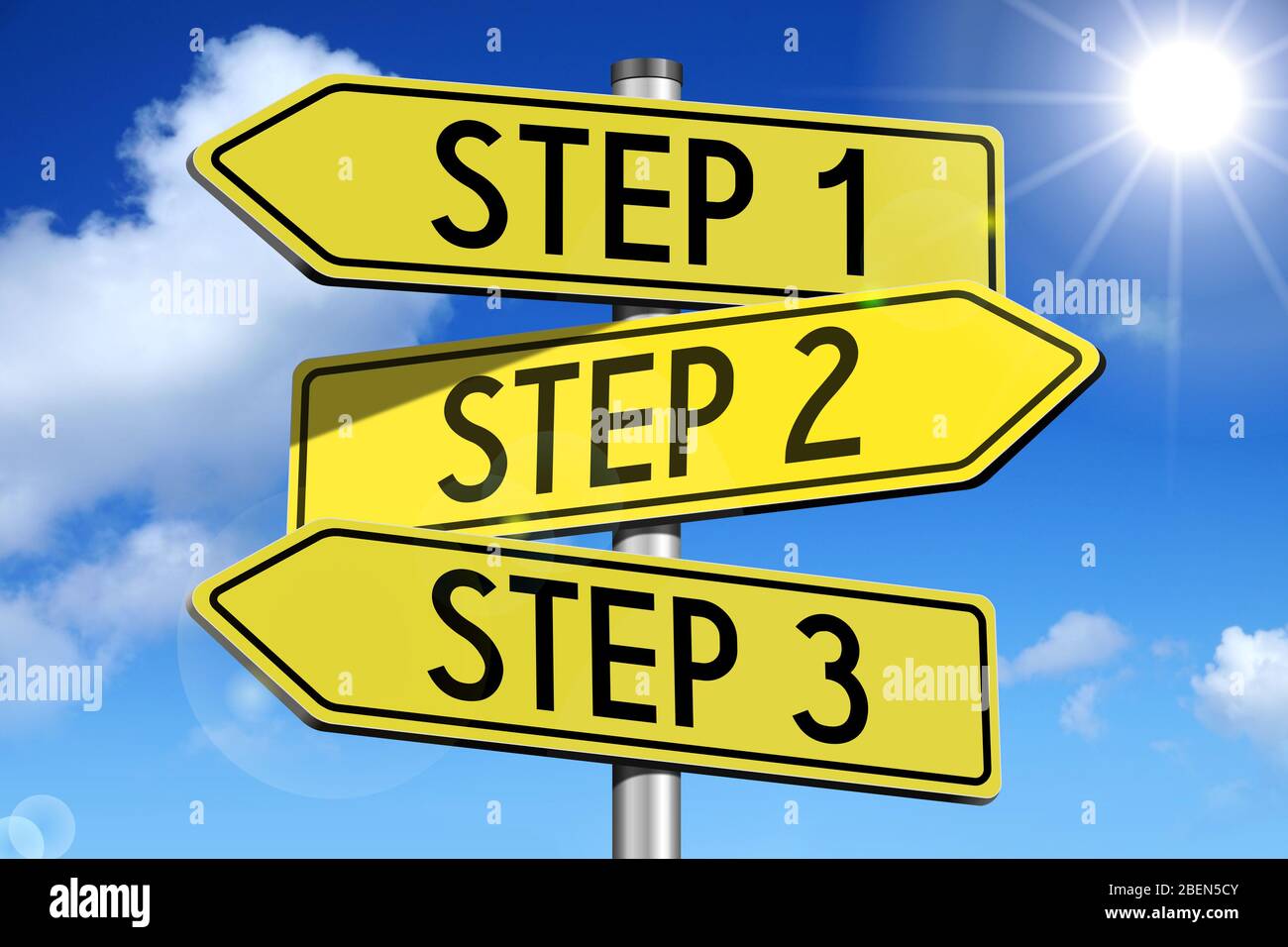 Steps concept - yellow roadsign Stock Photo - Alamy