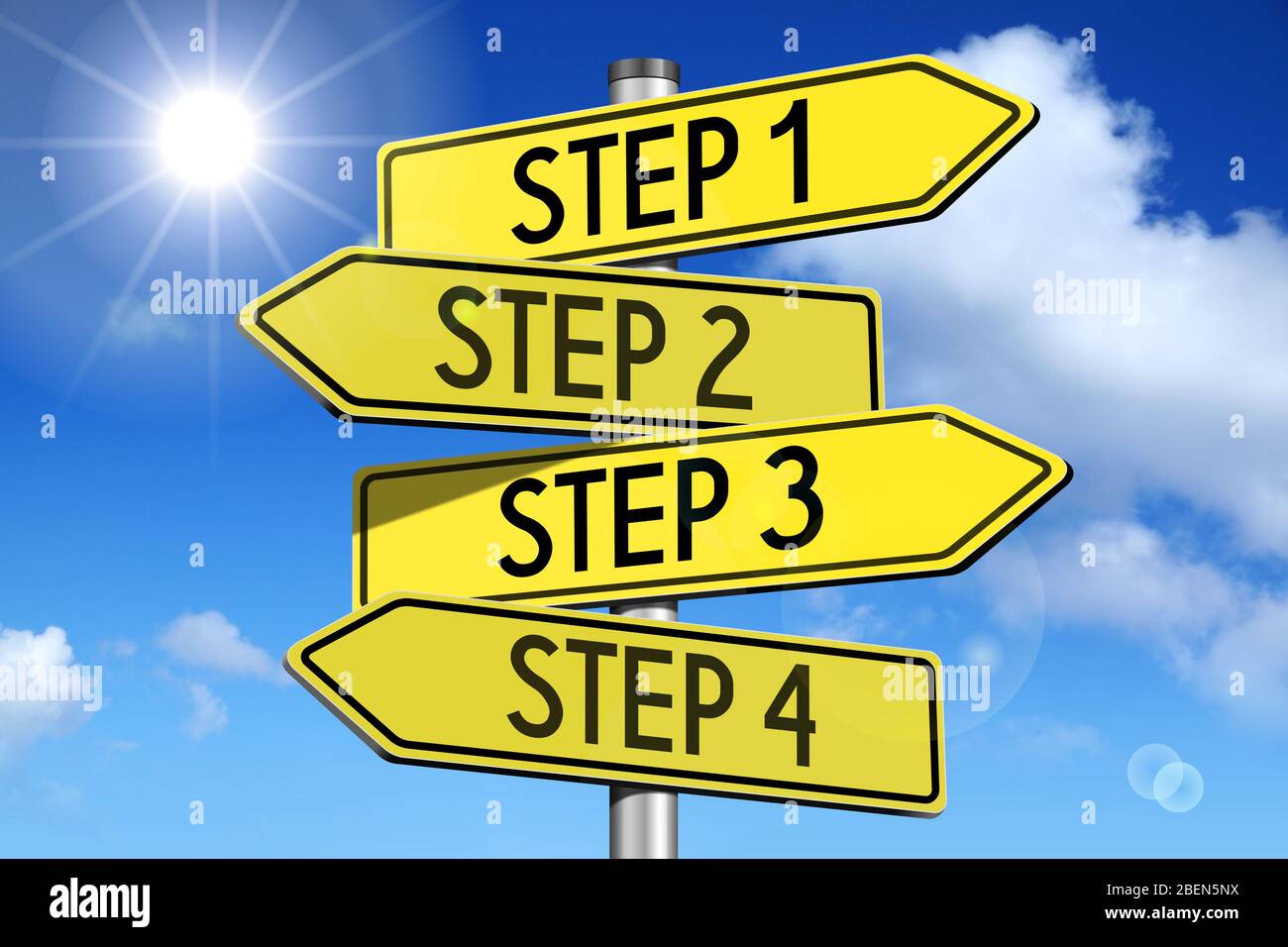Steps concept - yellow road-sign Stock Photo - Alamy