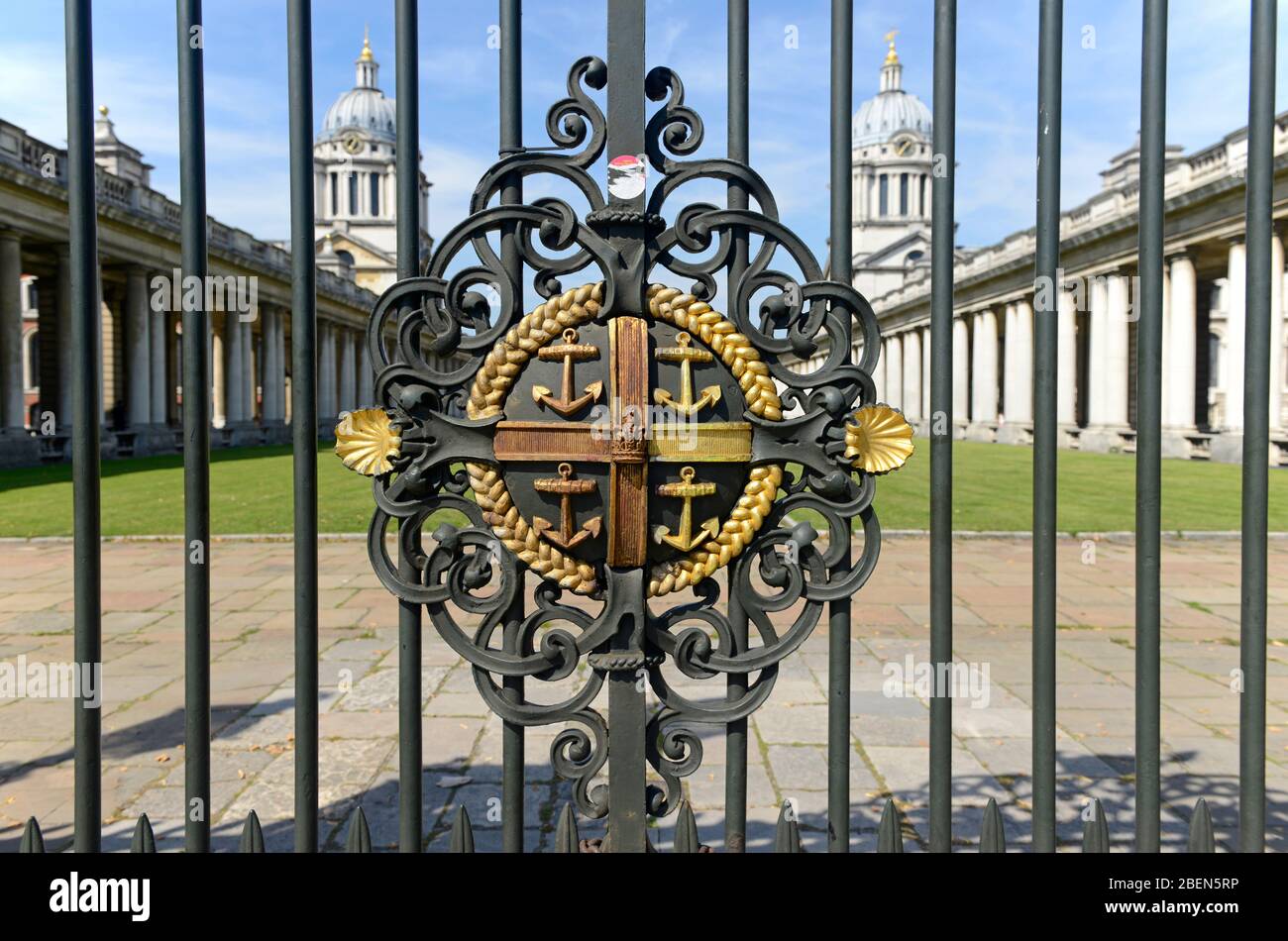 Entrance gate and buildings of the University of Greenwich, London, UK ...