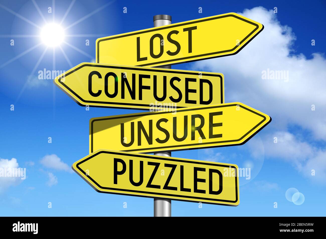 Lost concept - yellow road-sign Stock Photo - Alamy