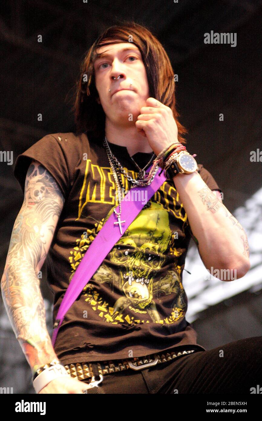 Singer-guitarist Trace Cyrus of Metro Station pictured performing at ...