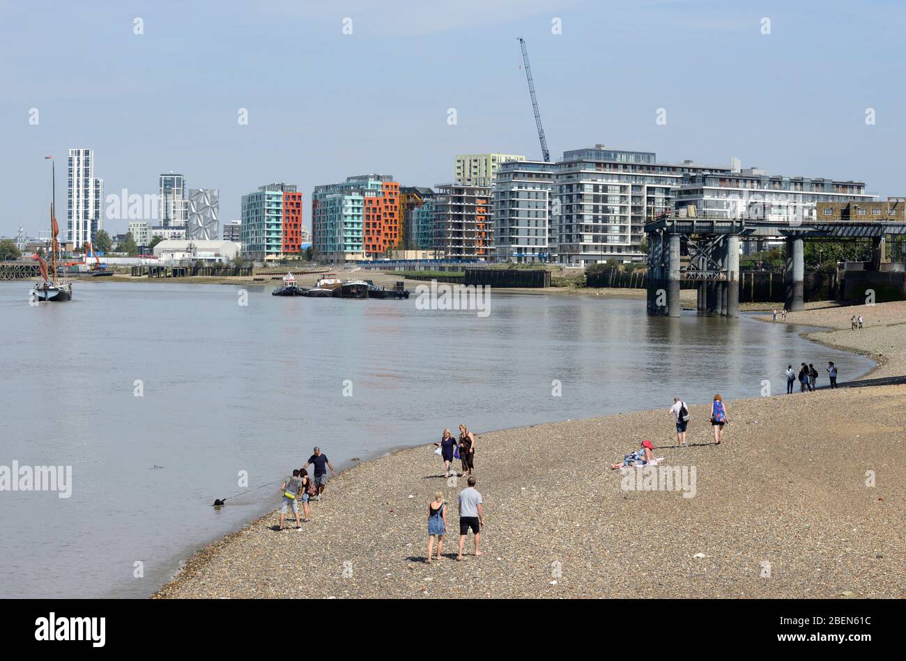 View downstream along the river Thames at Greenwich, London, UK Stock ...
