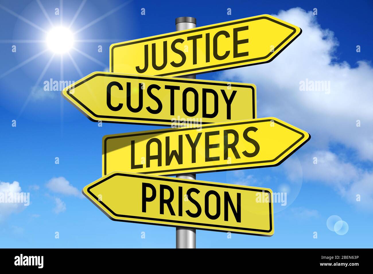 Justice concept - yellow road-sign Stock Photo - Alamy
