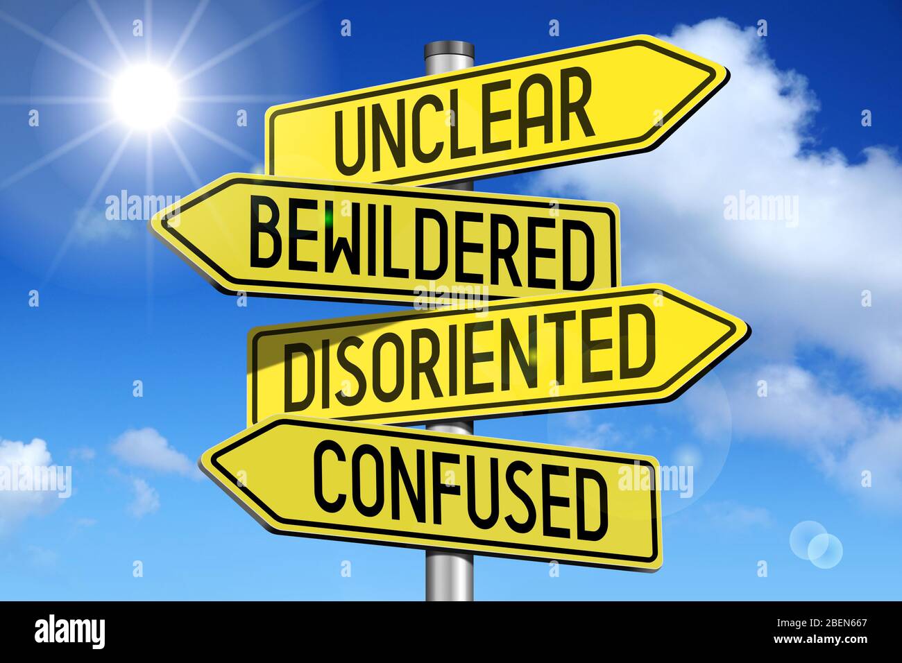 Confused concept - yellow road-sign Stock Photo - Alamy