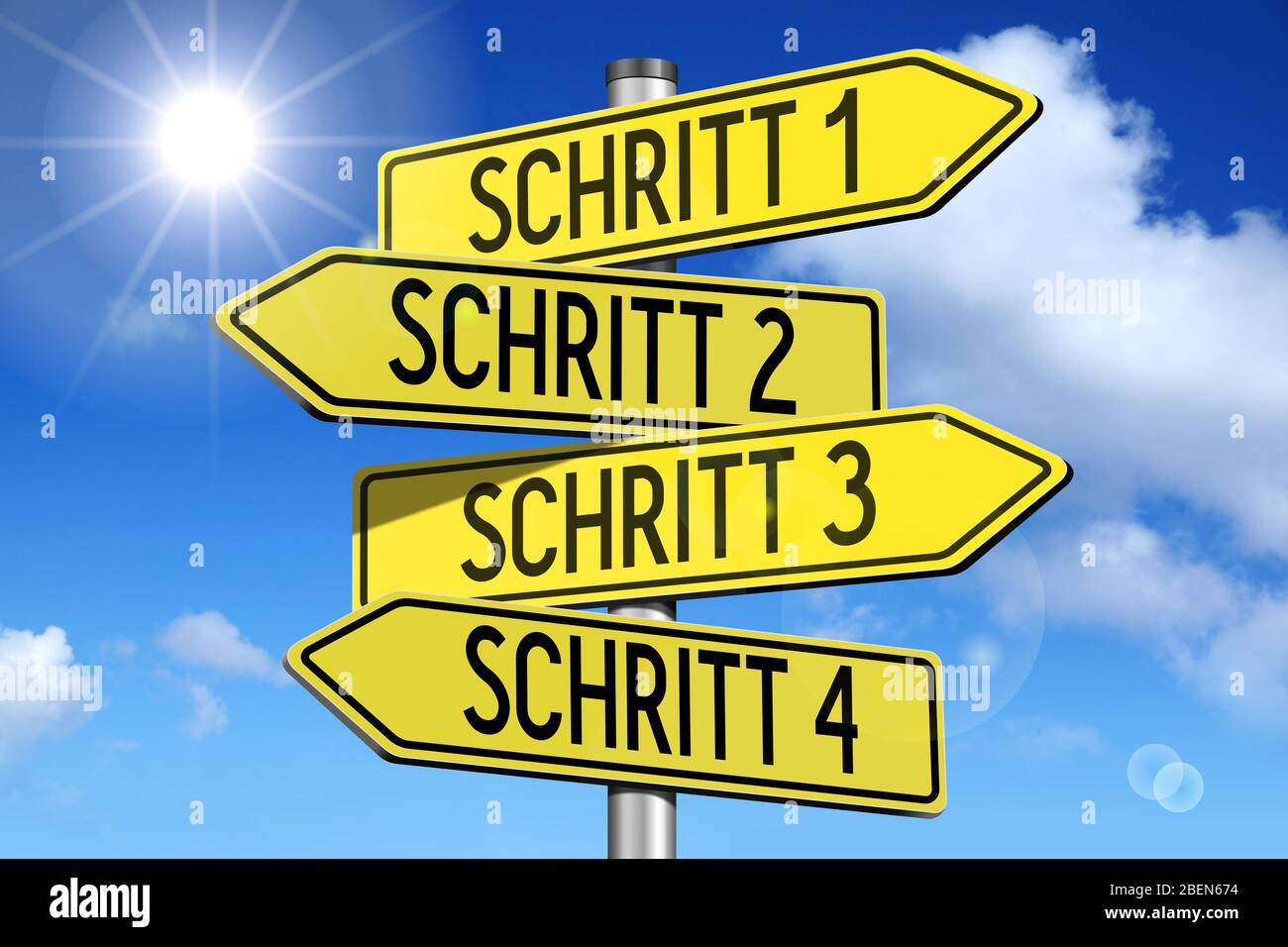 Steps concept - yellow road-sign Stock Photo - Alamy