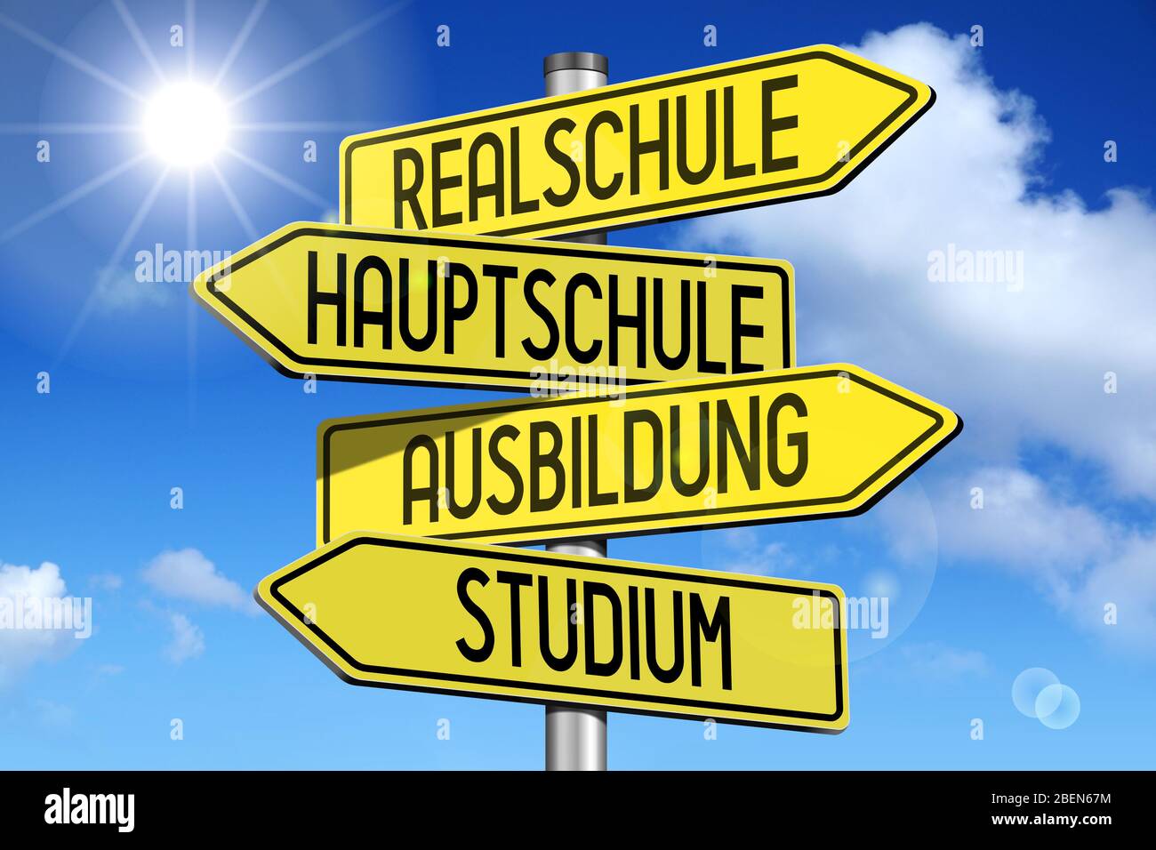 Education concept - yellow road-sign Stock Photo - Alamy
