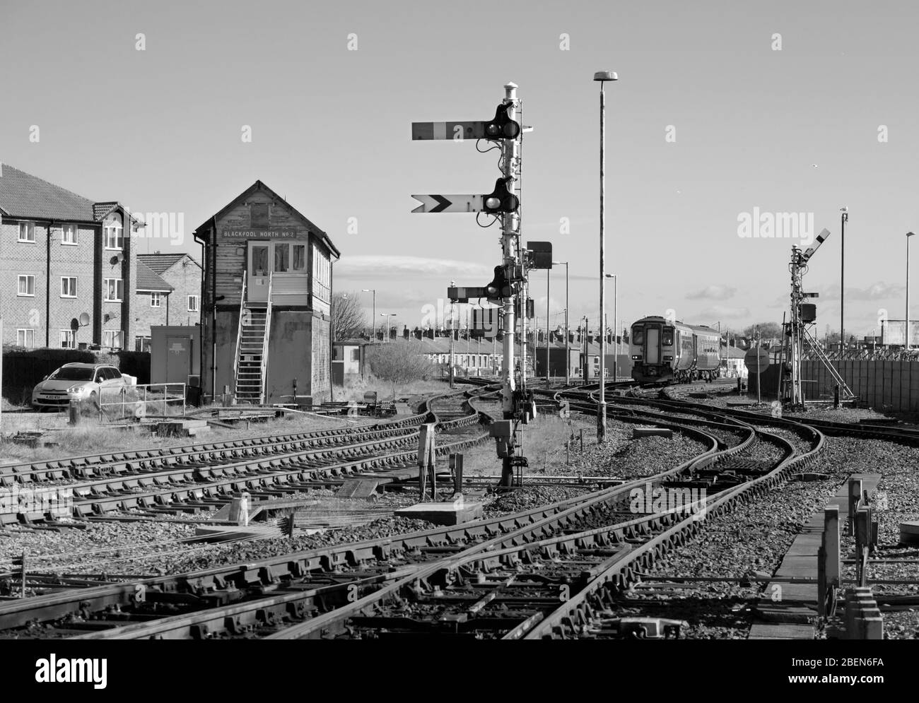 Northern rail class 156 sprinter train passing Blackpool North number 2 ...