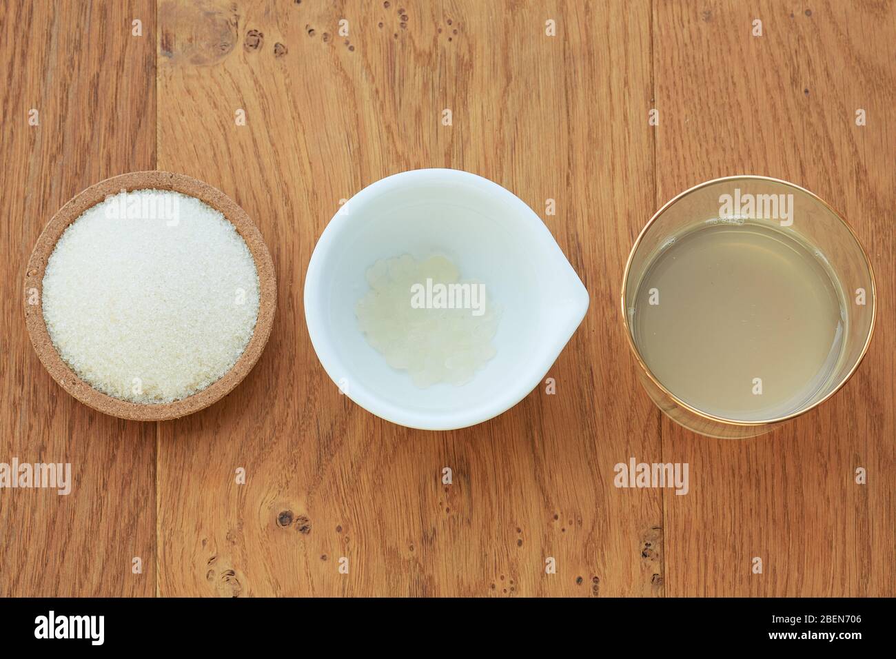 A flatlay overhead shot of the ingredients in line for water kefir ...