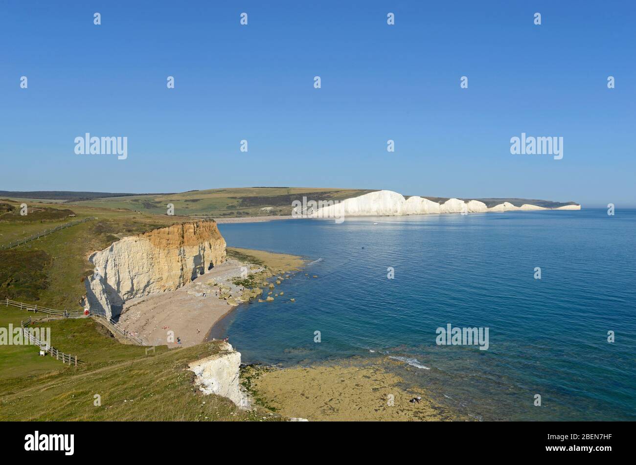 The famous Seven Sisters cliffs in Sussex seen from Seaford Head Nature ...