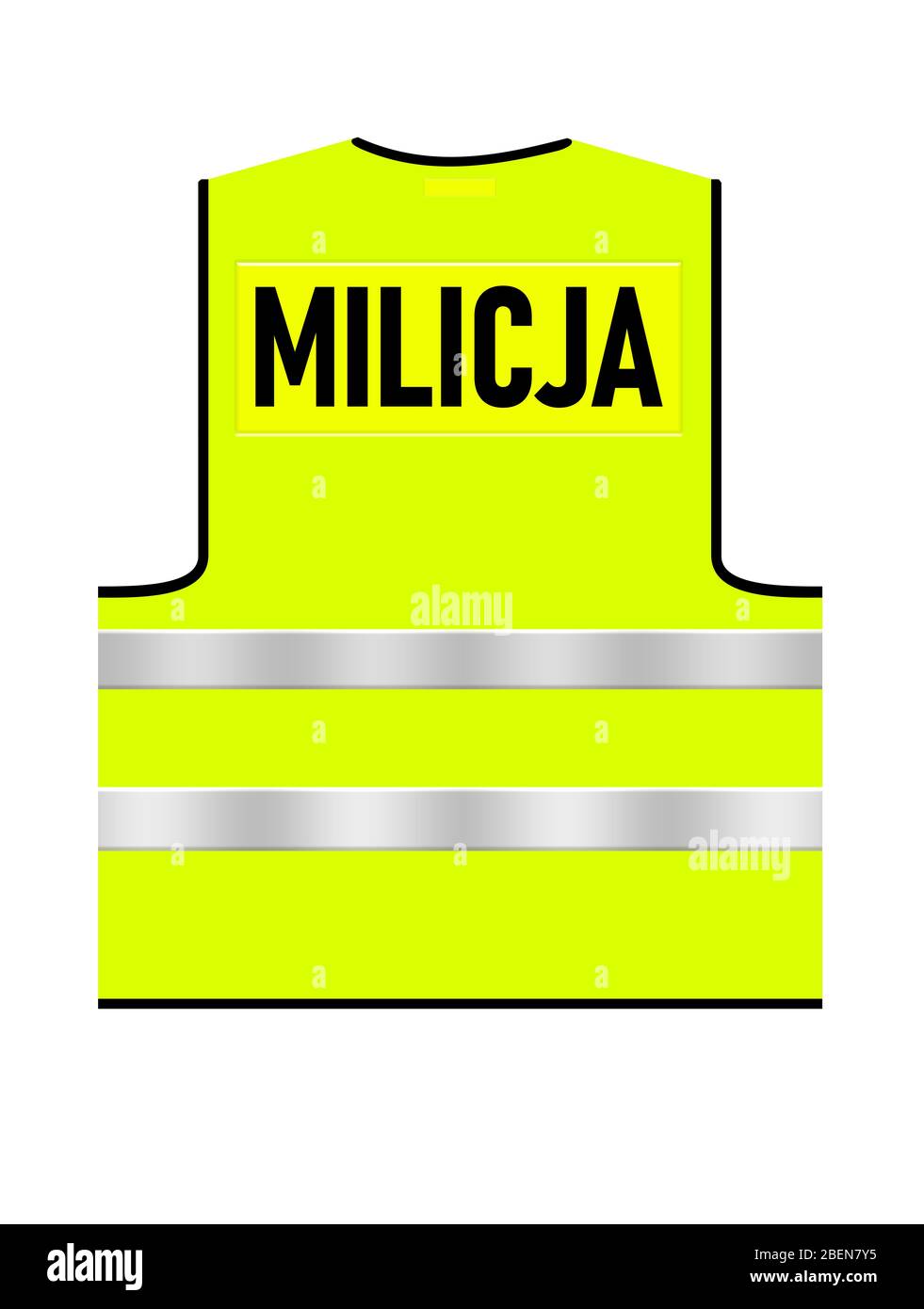 Bright green – yellow Polish traffic Milicja vest on a white isolated ...